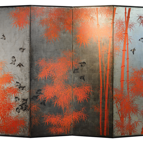 Red Bamboo, Japanese Screen Pair from Taisho Year 13, 1925 – G&K Collection