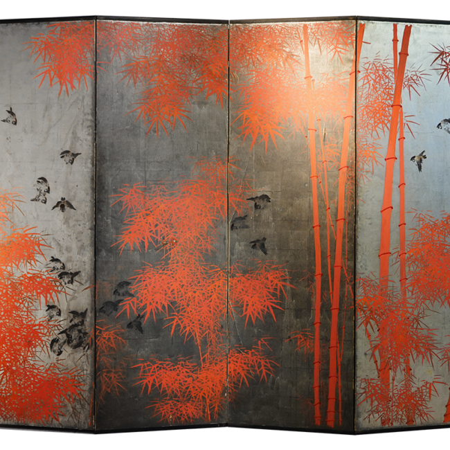 Red Bamboo, Japanese Screen Pair from Taisho Year 13, 1925 – G&K Collection