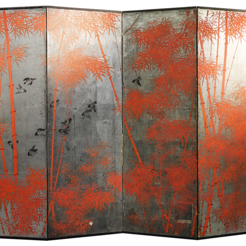 Red Bamboo, Japanese Screen Pair from Taisho Year 13, 1925 – G&K Collection